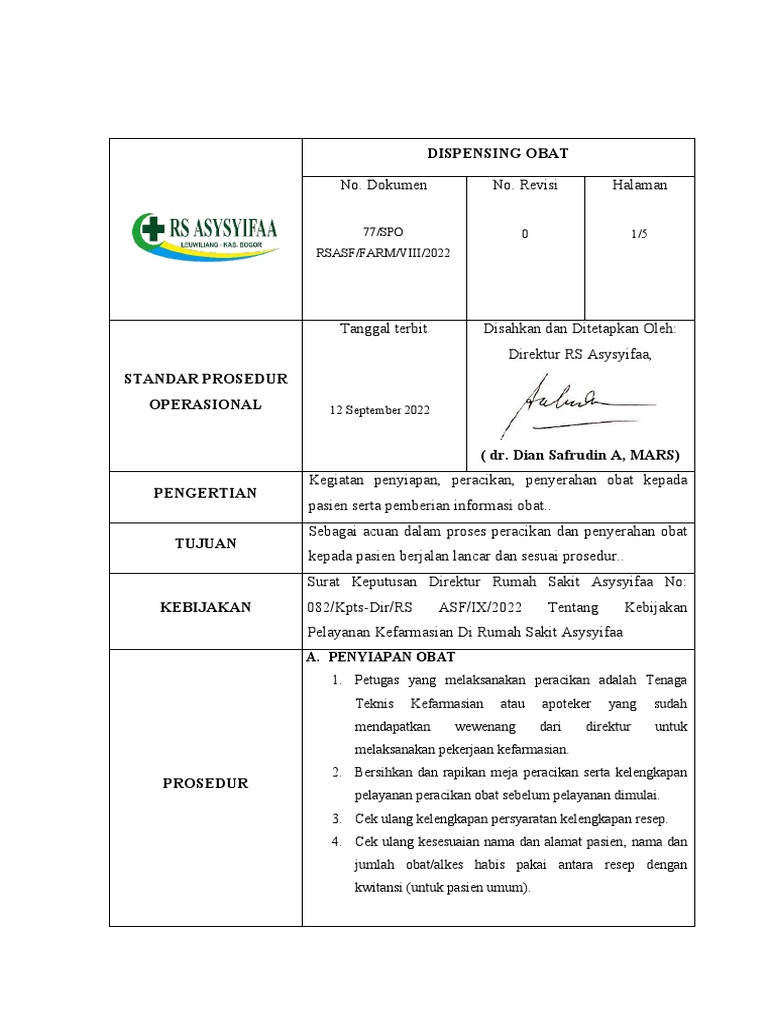SOP Dispensing Obat di Apotek | PDF | Kesehatan Holistik
