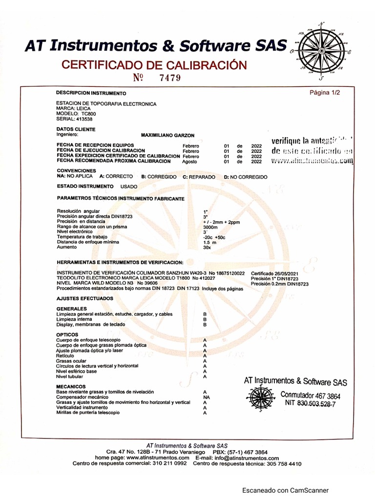 Certificado de Calibración de Estación Total | PDF
