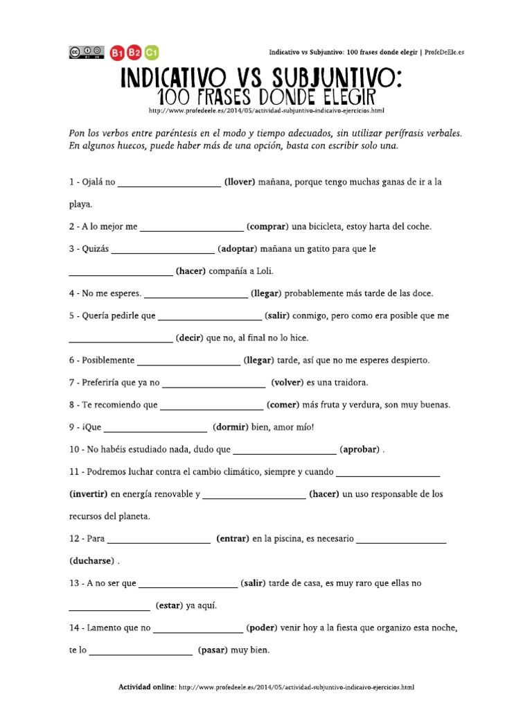 Spanish indicativo vs subjuntivo part 1 | PDF