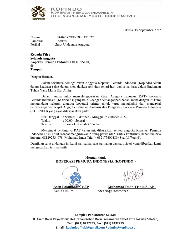 Surat Undangan RAT | PDF