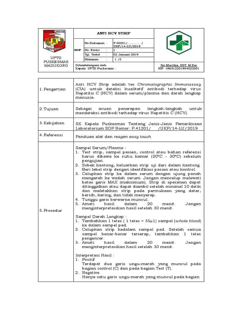 8.1. Sop Pemeriksaan Hepatitis C (Anti HCV Strip) | PDF