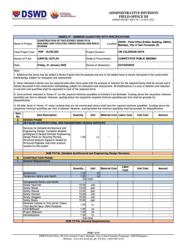 Re Annex H Minimum Requirements With Specs | PDF | Plumbing | Geotechnical Engineering