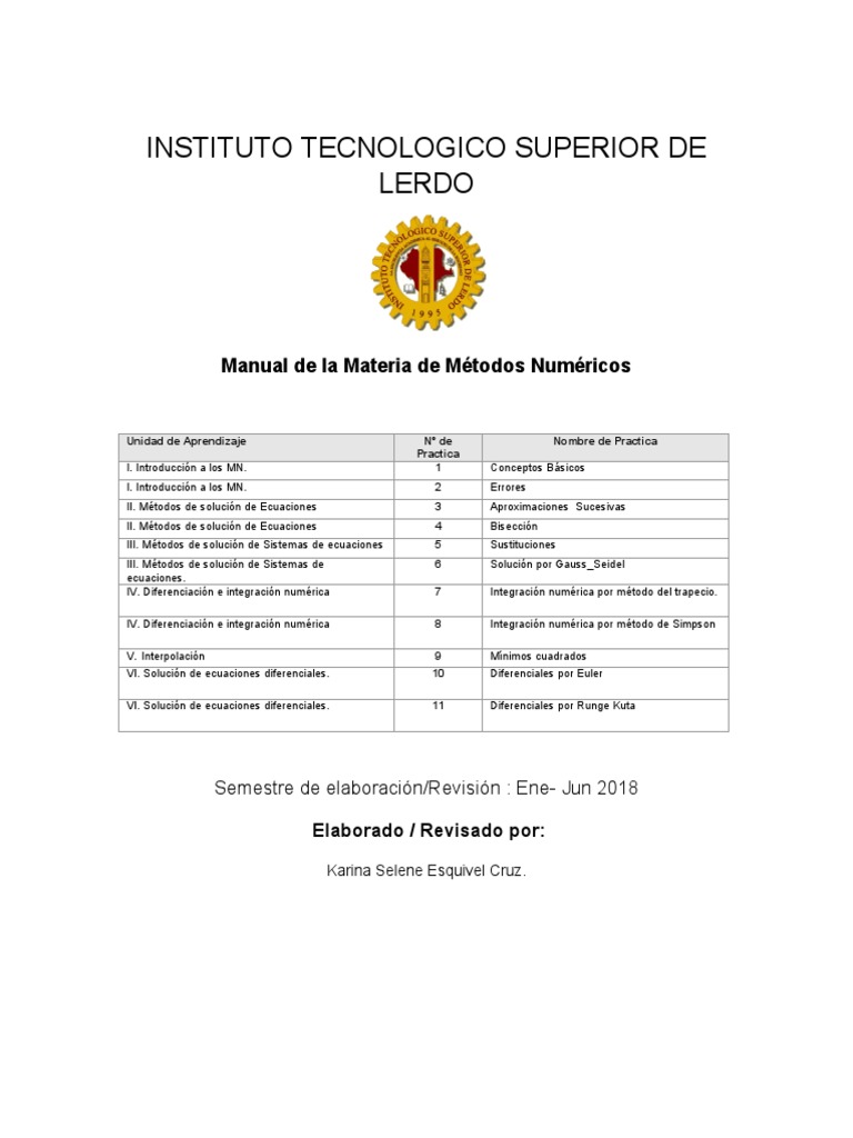 2manual de Practicas Métodos Numéricos 2018 | PDF | Análisis numérico | Integral