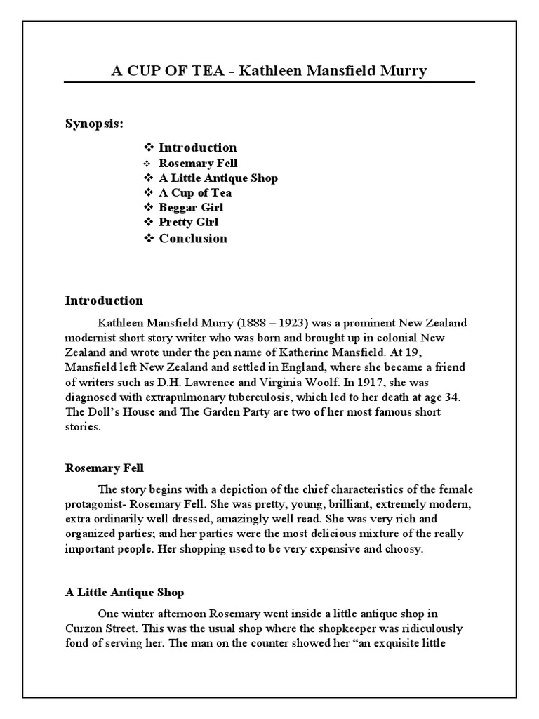 A Cup of Tea - Katherin Masefield | PDF | Katherine Mansfield