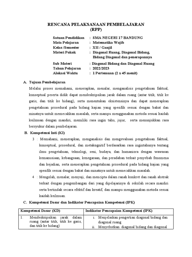 RPP 1 Tahun MTK W Xii | PDF