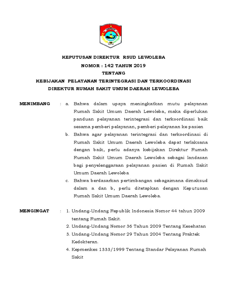 Kebijakan Pelayanan Terintegrasi RSUD Lewoleba | PDF | Pengembangan ...
