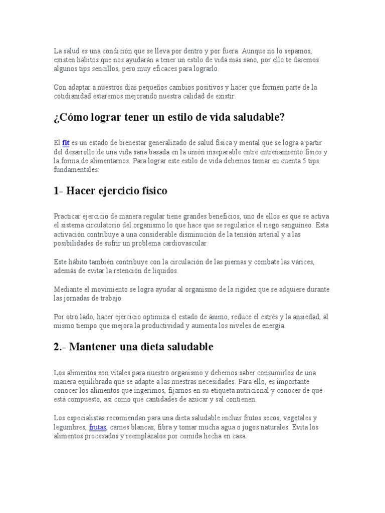 5 Claves para una Vida Saludable | PDF | Alimentos | Dieta