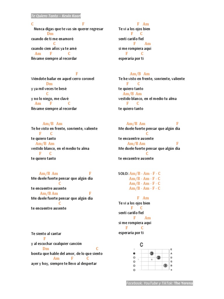 Te Quiero Tanto - Kevin Kaarl: Letra y Acordes | PDF
