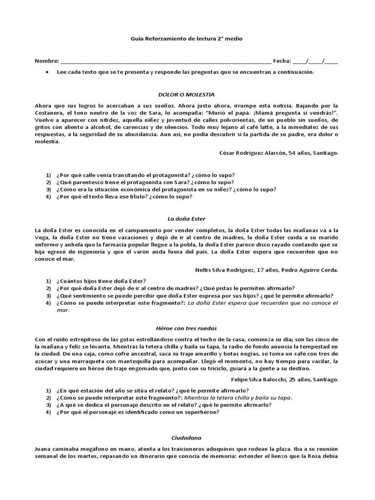 Resolución de preguntas de lectura | PDF