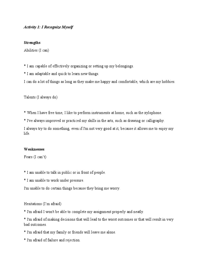 Activity 1 Recognize Myself | PDF