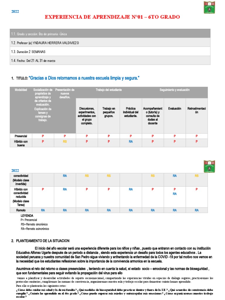 6° - Grado - Experiencia de Aprendizaje | Descargar gratis PDF | Números | Dibujo