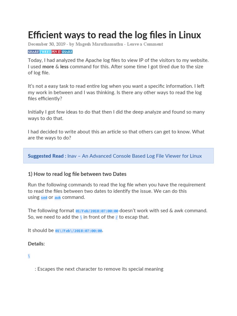 Efficient Ways To Read The Log Files in Linux | PDF | File Transfer Protocol | Information ...