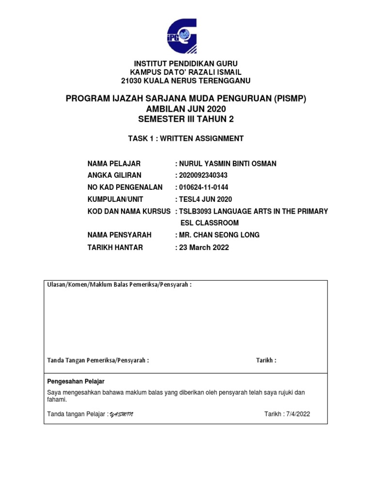 TSLB3093 Task1 | PDF | Teachers | English Language