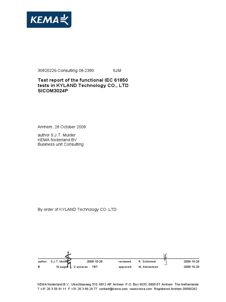 8A1. KEMA Certification 61850 Sicom - 3024 - Kyland | PDF | Computer Network | Internet Architecture