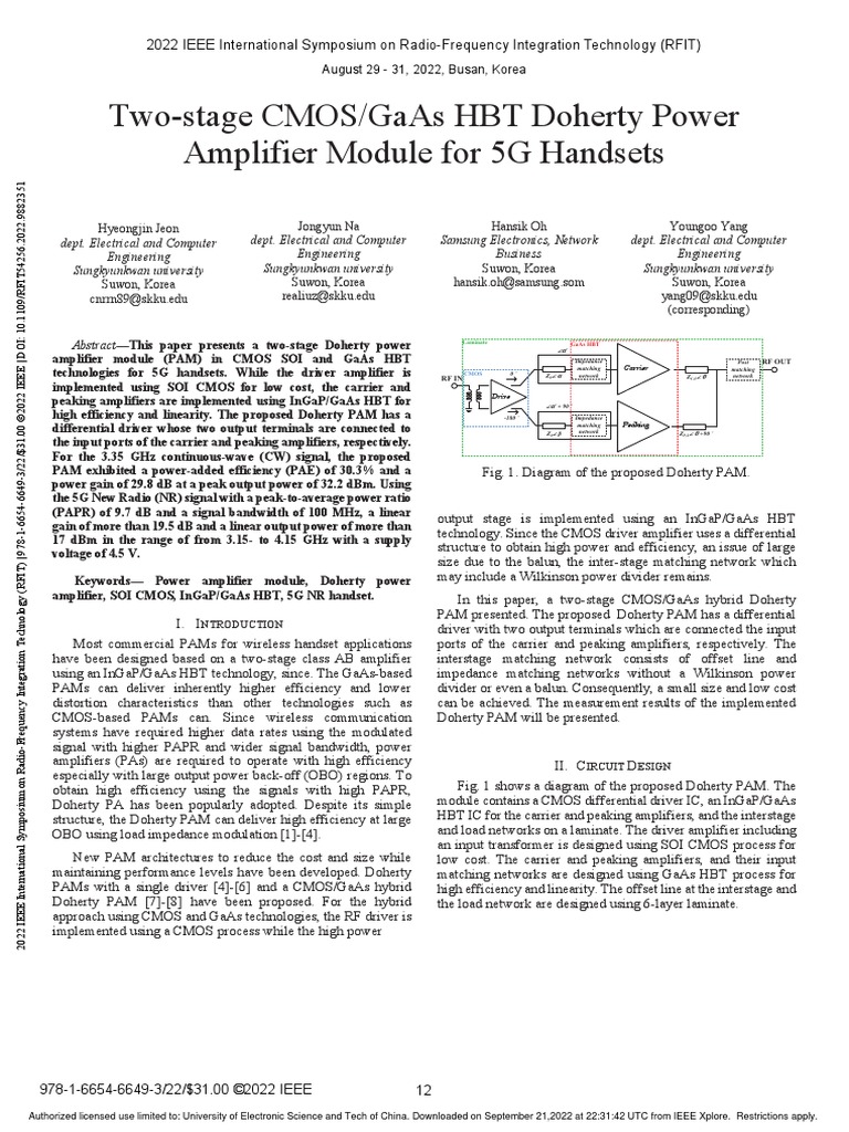Two-Stage CMOS GaAs HBT Doherty Power Amplifier Module For 5G Handsets | PDF | Amplifier ...