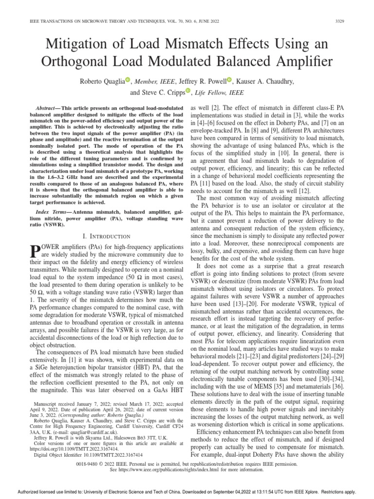 Mitigation of Load Mismatch Effects Using An Orthogonal Load Modulated Balanced Amplifier | PDF ...