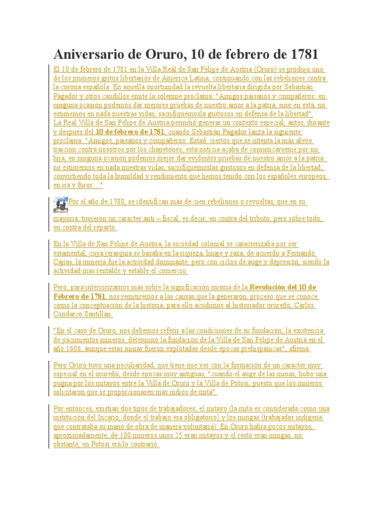 Aniversario de Oruro | PDF