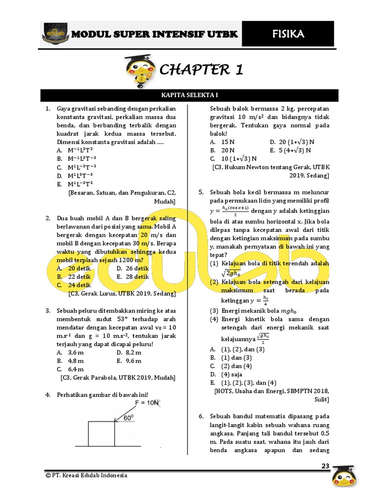 Modul Super Intensif Utbk Saintek 2022 Fisika Chapter 1 | PDF