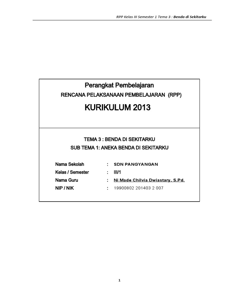 K3 RPP Tema 3 ST 1 Rev. 2018 | PDF