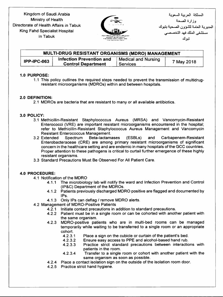 Managing Multi-Drug Resistant Organisms (MDROs) in Saudi Hospitals ...