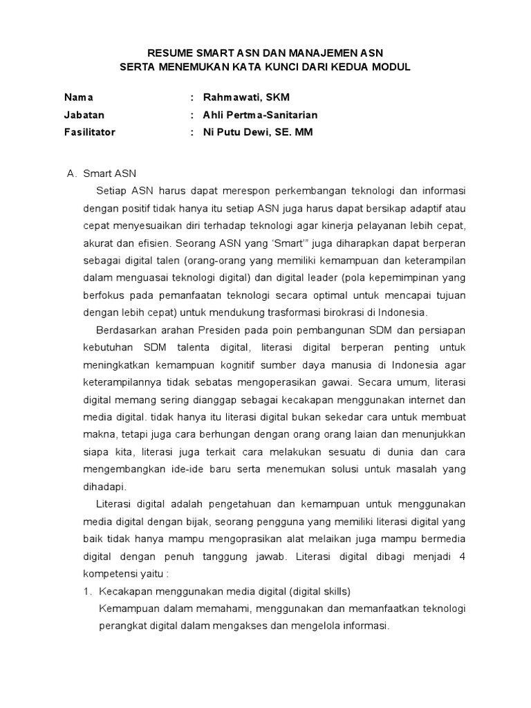 Rangkuman Smart ASN dan Manajemen ASN | PDF | Bisnis | Ilmu Sosial