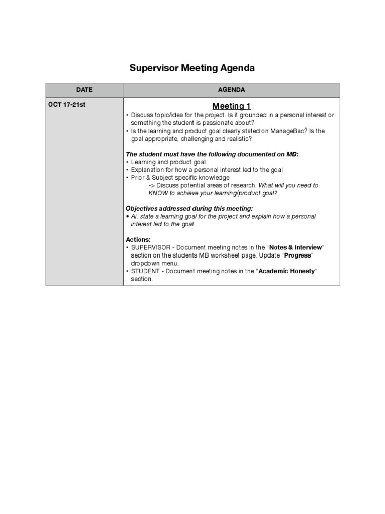 Supervisor Meeting Agenda 2022-2023 | PDF | Goal | Evaluation