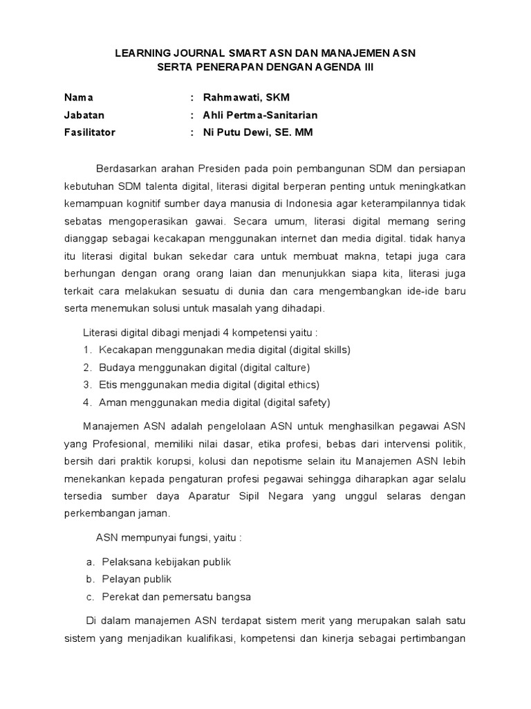 Learning Journal Smart Asn Dan Manajemen Asn | PDF