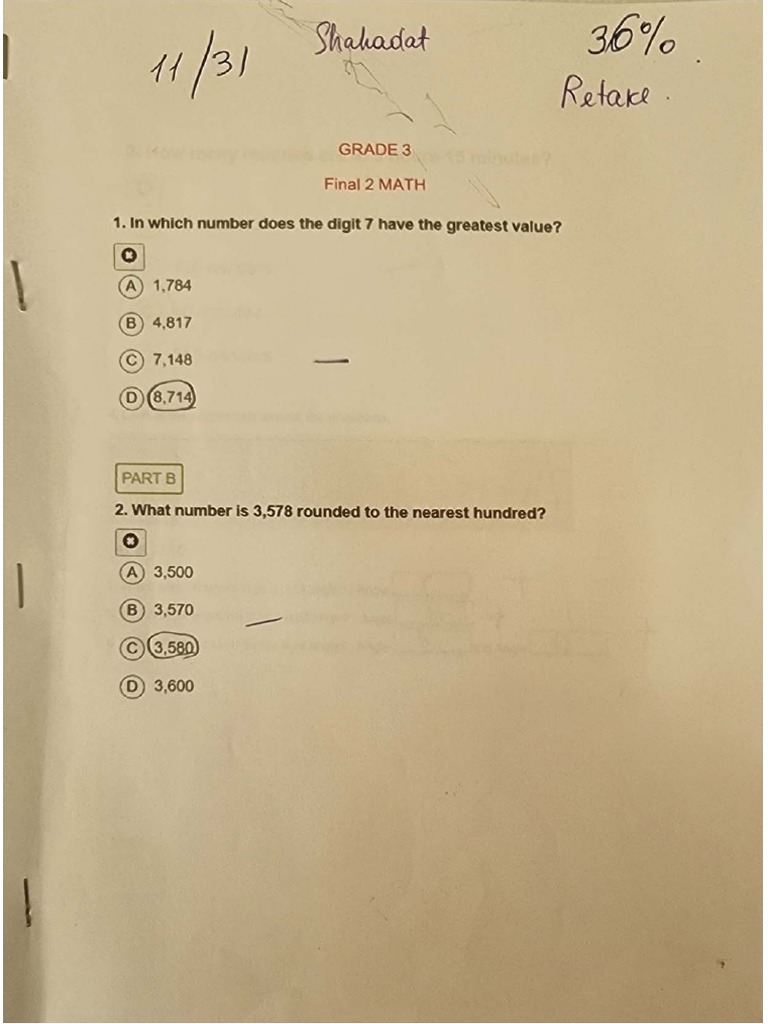 Grade 4 Math - Admissions Test | PDF