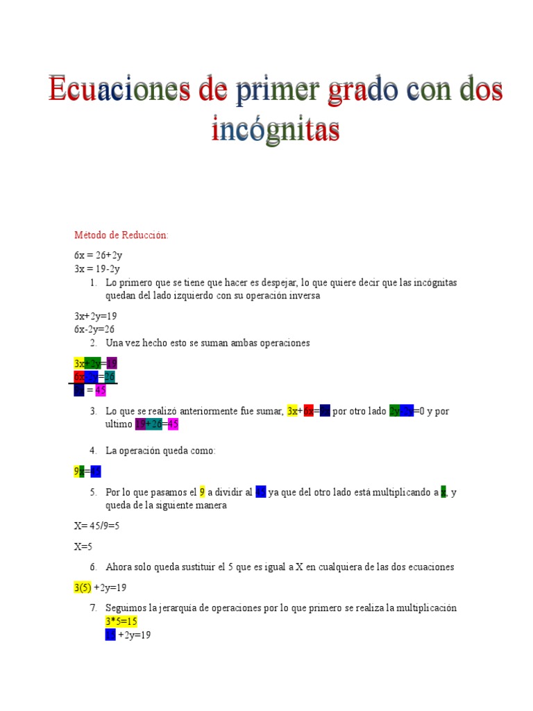 Ecuaciones de Primer Grado Con Dos Incógnitas | PDF | Sistema de ecuaciones lineales | Ecuaciones