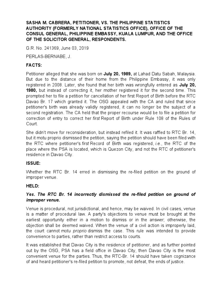 1 - CABRERAvsPSA - Vicedo - Lloyd David | PDF | Lawsuit | Public Law