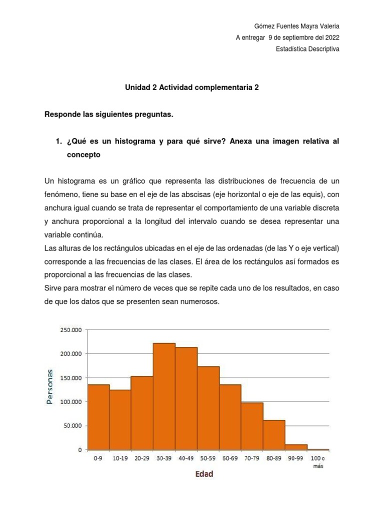 Unidad 2 Actividad Complementaria 2 | PDF | Histograma | Matemáticas