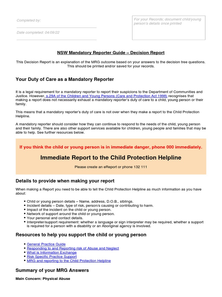 NSW Decision Making Tree | PDF | Child Abuse | Child Protection