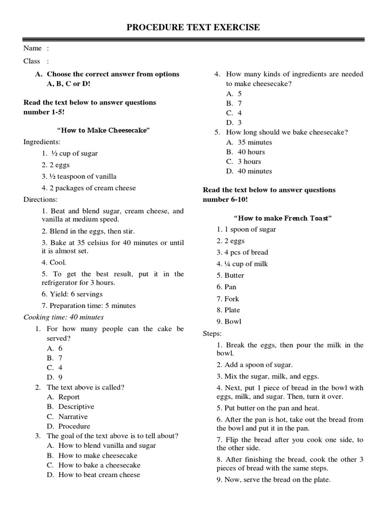 Procedure Text Exercise | PDF | Breads | Spoon
