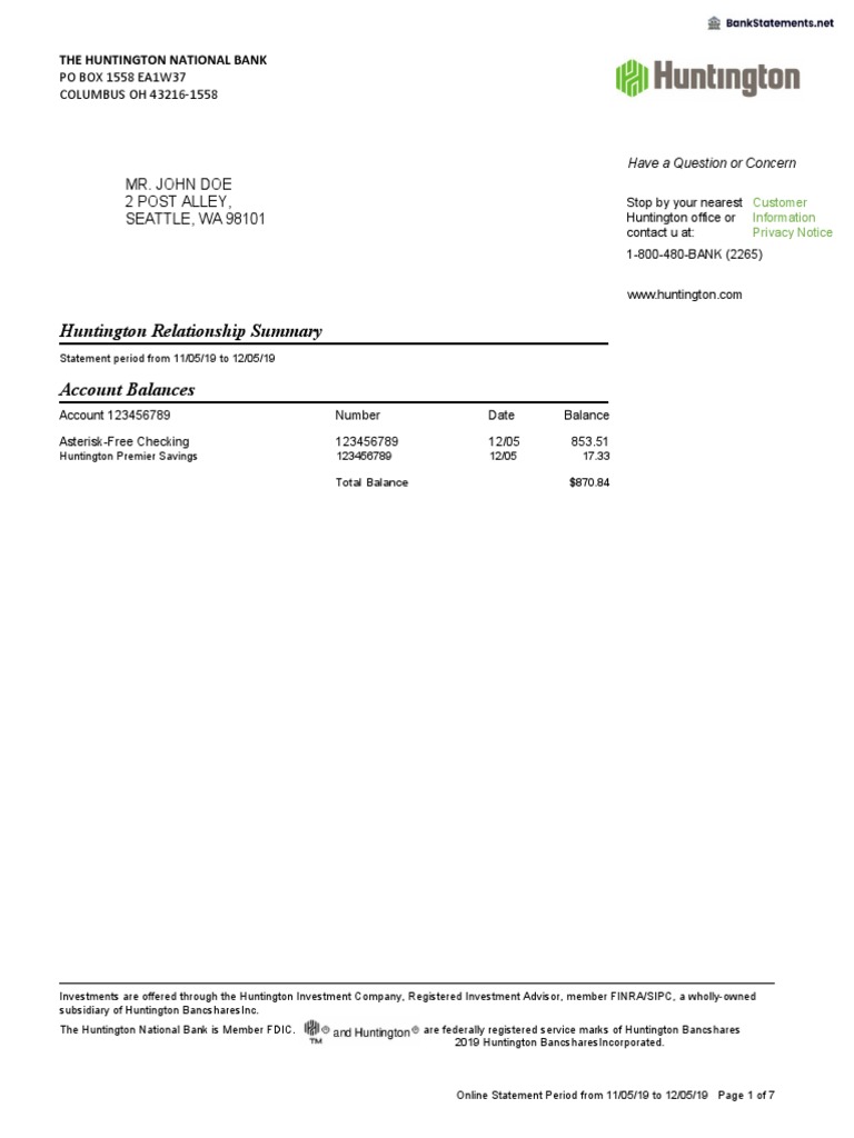 Huntington Bank Statement | PDF | Financial Services | Banking