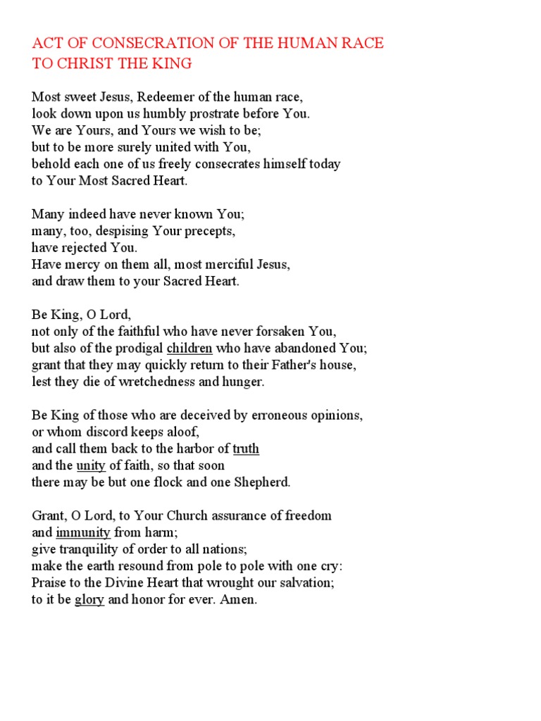 ACT OF CONSECRATION OF THE HUMAN RACE TO CHRIST THE KING | PDF