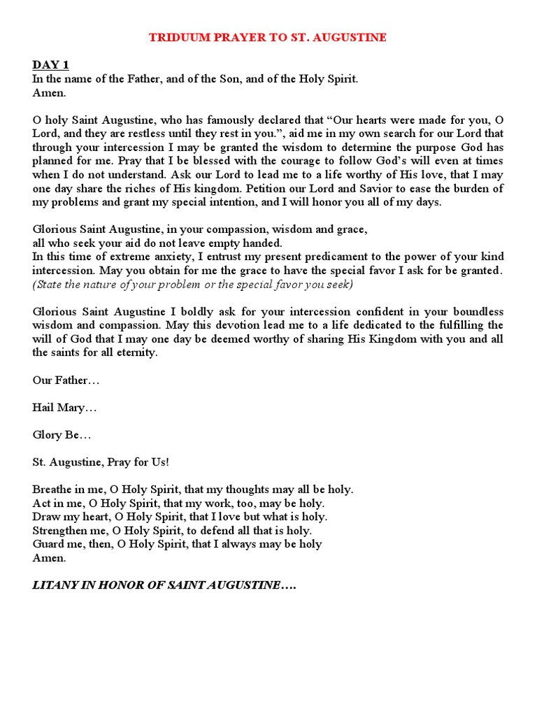 Triduum Prayer To St. Augustine | PDF | Mercy | Augustine Of Hippo