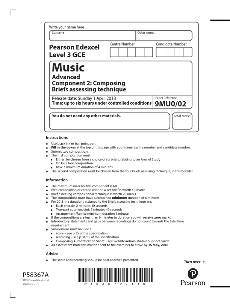 GCE A Music 9MU0 02 Composition Brief Jun 2018 | PDF | Musical ...