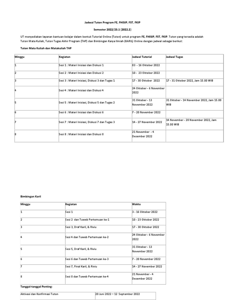 Jadwal Tuton Program S1 2022.2 | PDF | Seni