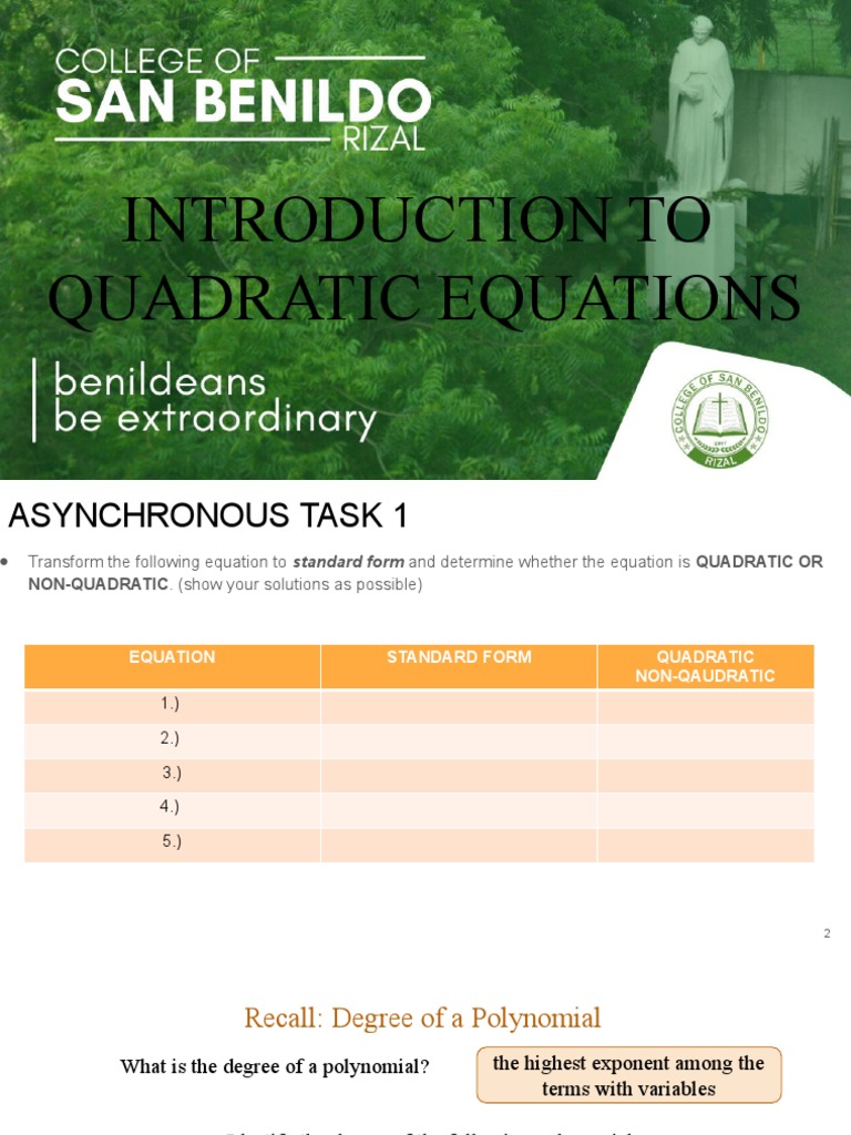 Introduction To Quadratic Equations | PDF | Equations | Quadratic Equation