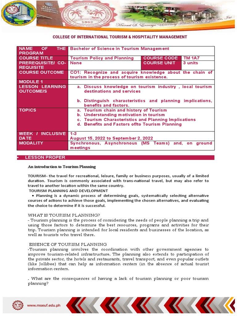 Levels of Tourism Planning Explained | PDF | Tourism | Infrastructure