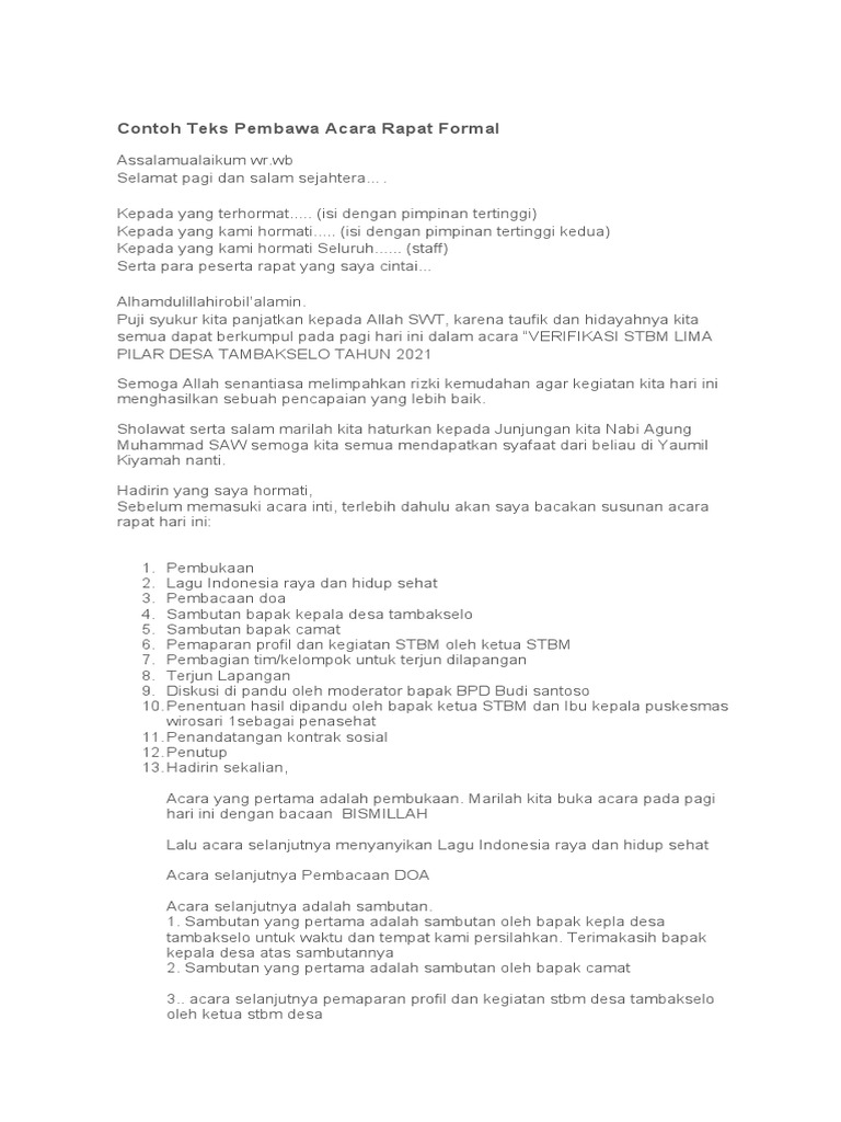 Contoh Teks Pembawa Acara Rapat Formal | PDF