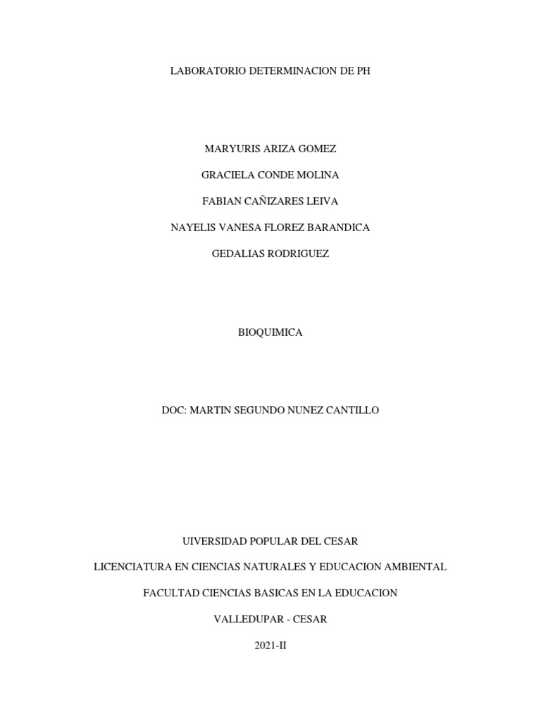 Laboratorio Determinacion de PH | PDF | Ph | Constante de disociación ácida