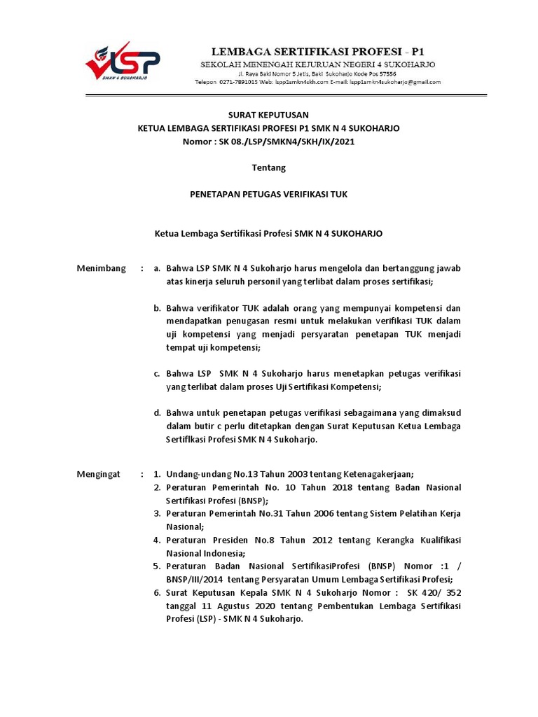 03.1 SK Penugasan Verifikator TUK | PDF