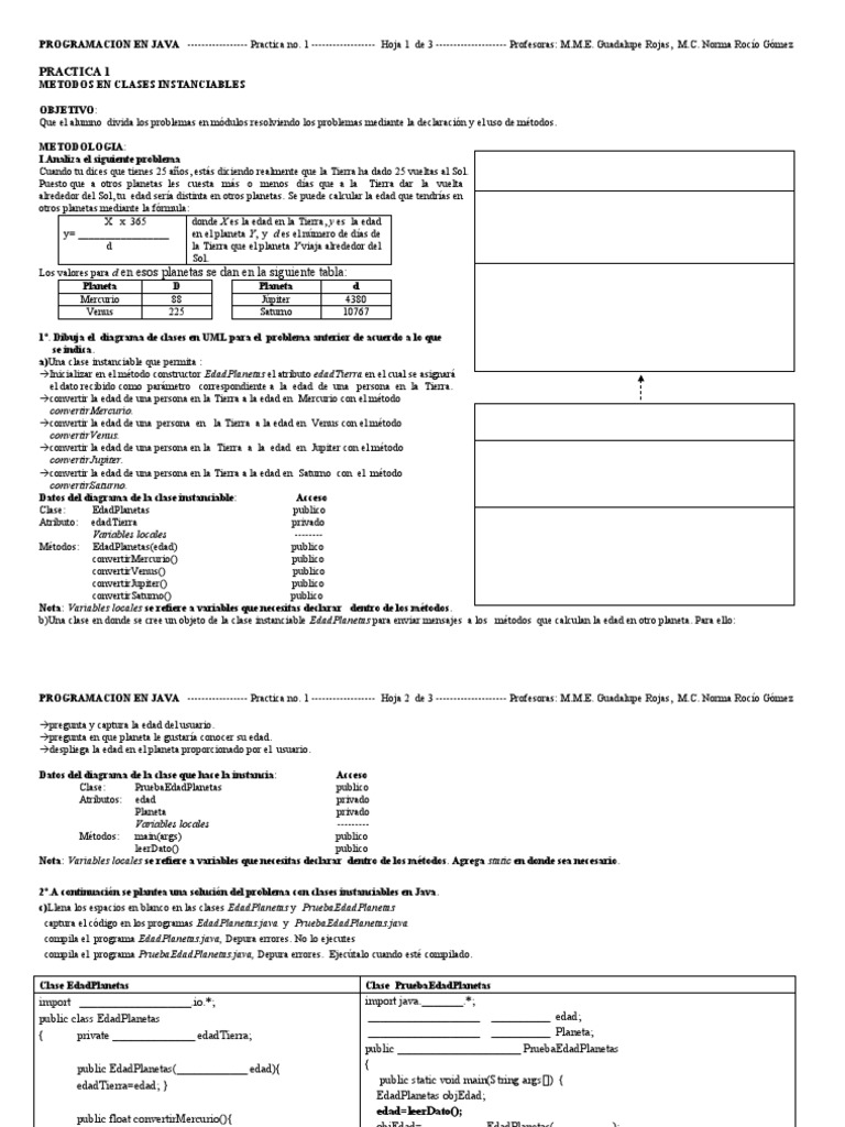 Practica De Metodos Planeta Pdf Java Lenguaje De Programación Constructor Programación