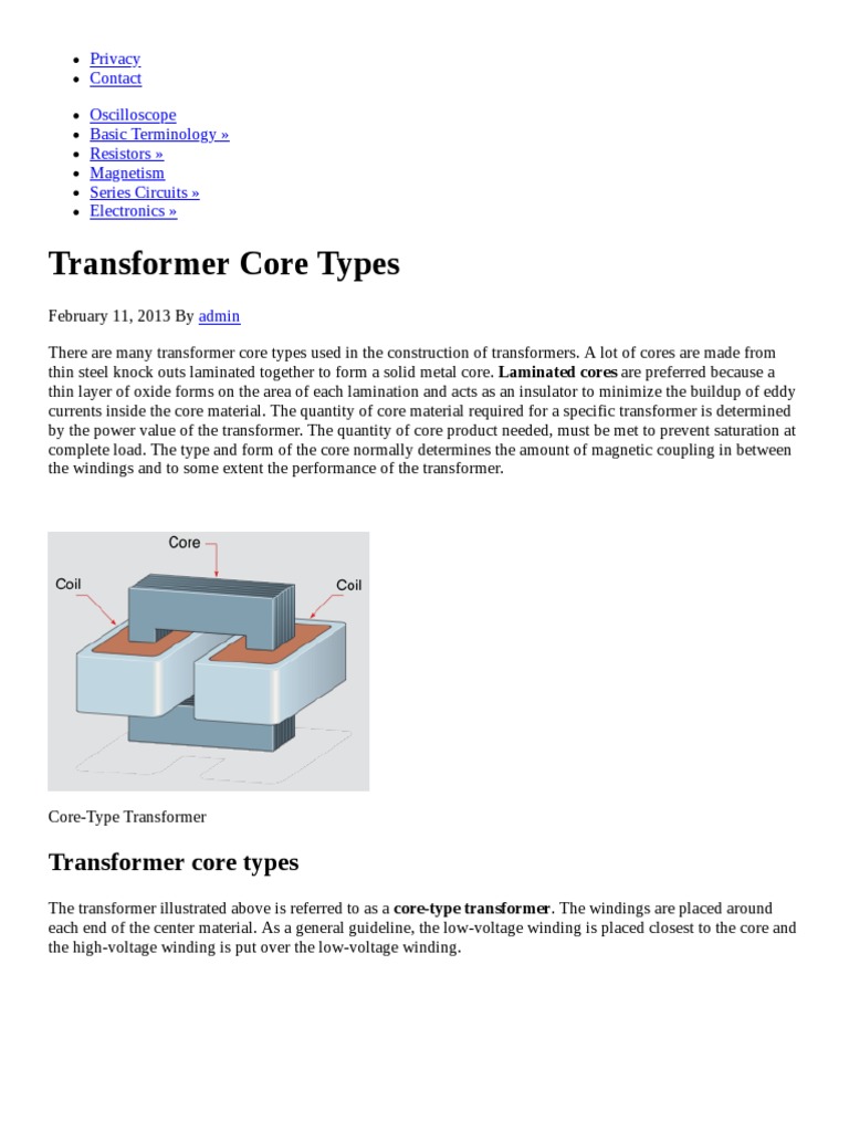 Transformer Core Types - Core Type, H-Type, Shell - Type | PDF ...