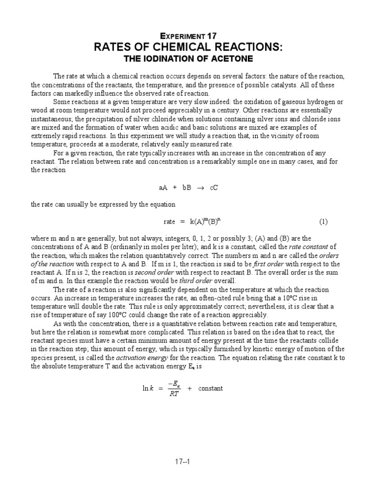 Rate of Iodation of Acetone | PDF | Reaction Rate | Activation Energy