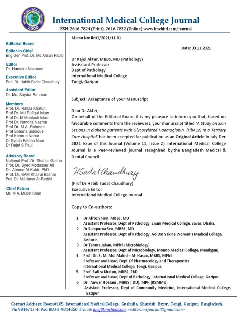 IMC Acceptance Letter 2021 1101 | PDF | Medicine | Health Care