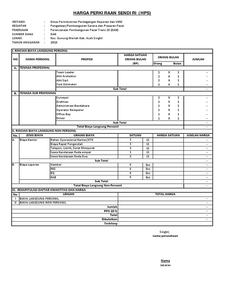 Contoh HPS Perencanaan Bangunan | PDF