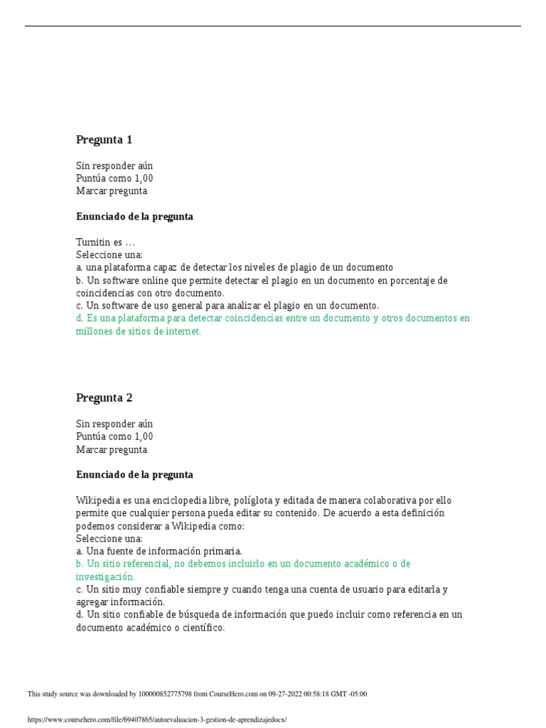 Autoevaluacion 3 Gestion de Aprendizaje | PDF | Wikipedia | Plagio