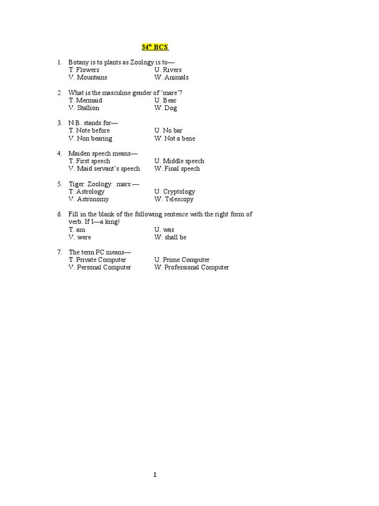 34th - 44th BCS Part-1 Preliminary | PDF | Adjective | Adverb